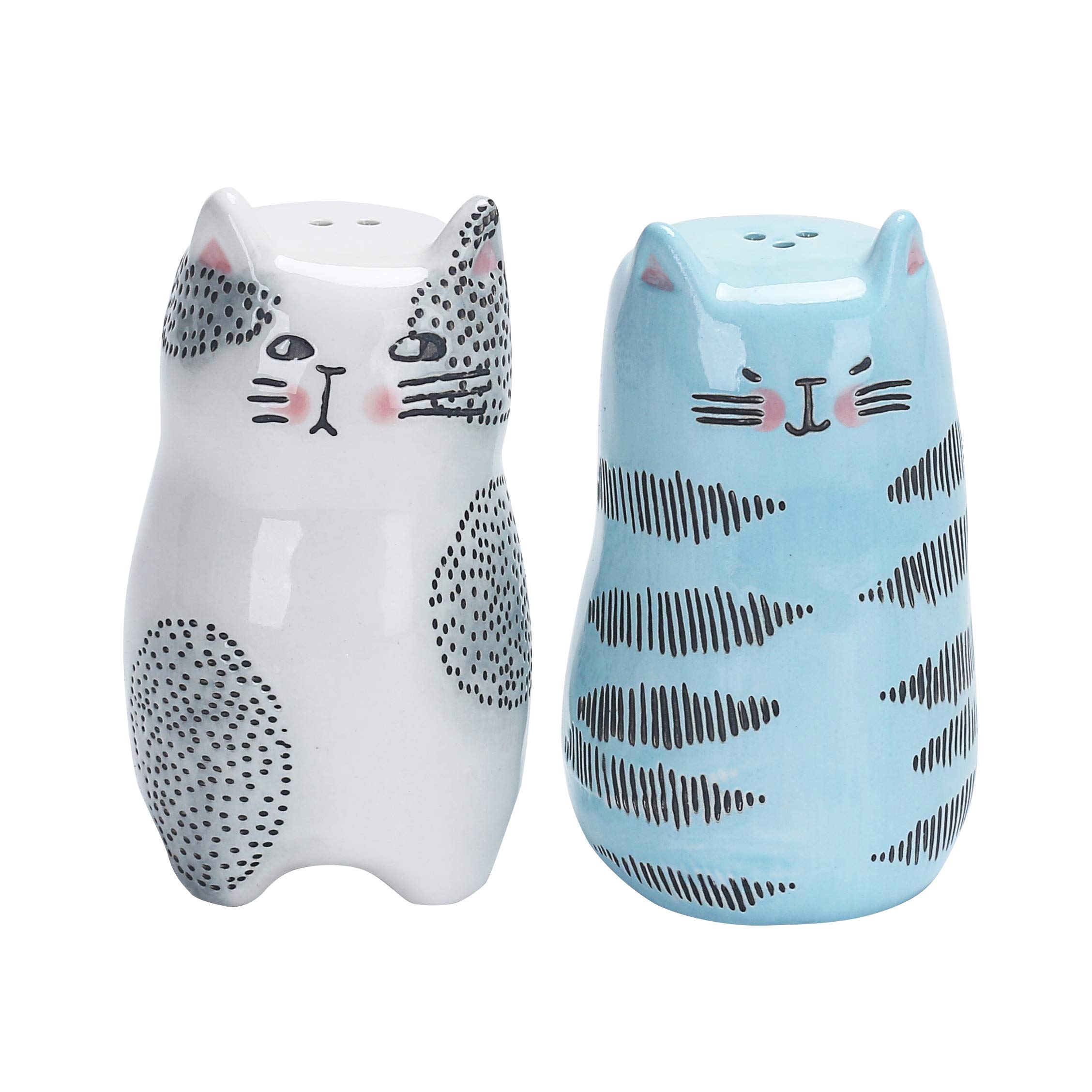 Bico Cartoon Cat Salt & Pepper Shaker Set, Handpainted Stoneware, Dishwasher Safe