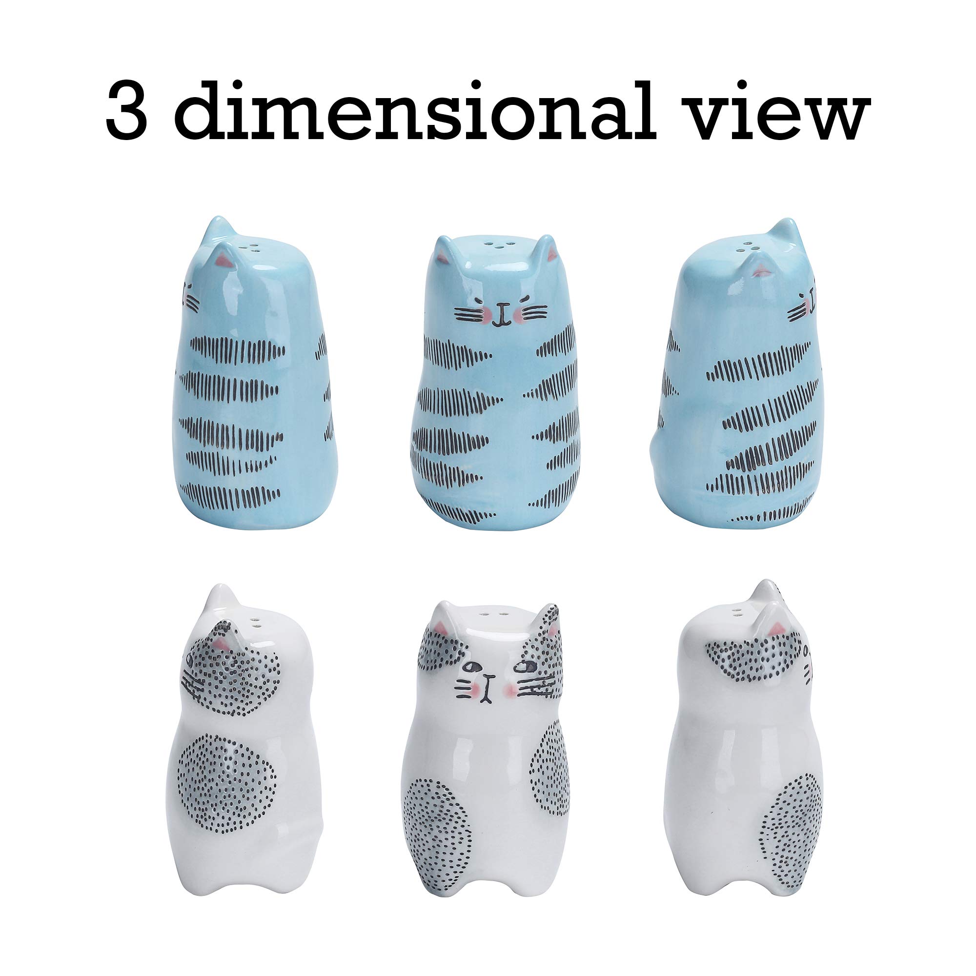 Bico Cartoon Cat Salt & Pepper Shaker Set, Handpainted Stoneware, Dishwasher Safe