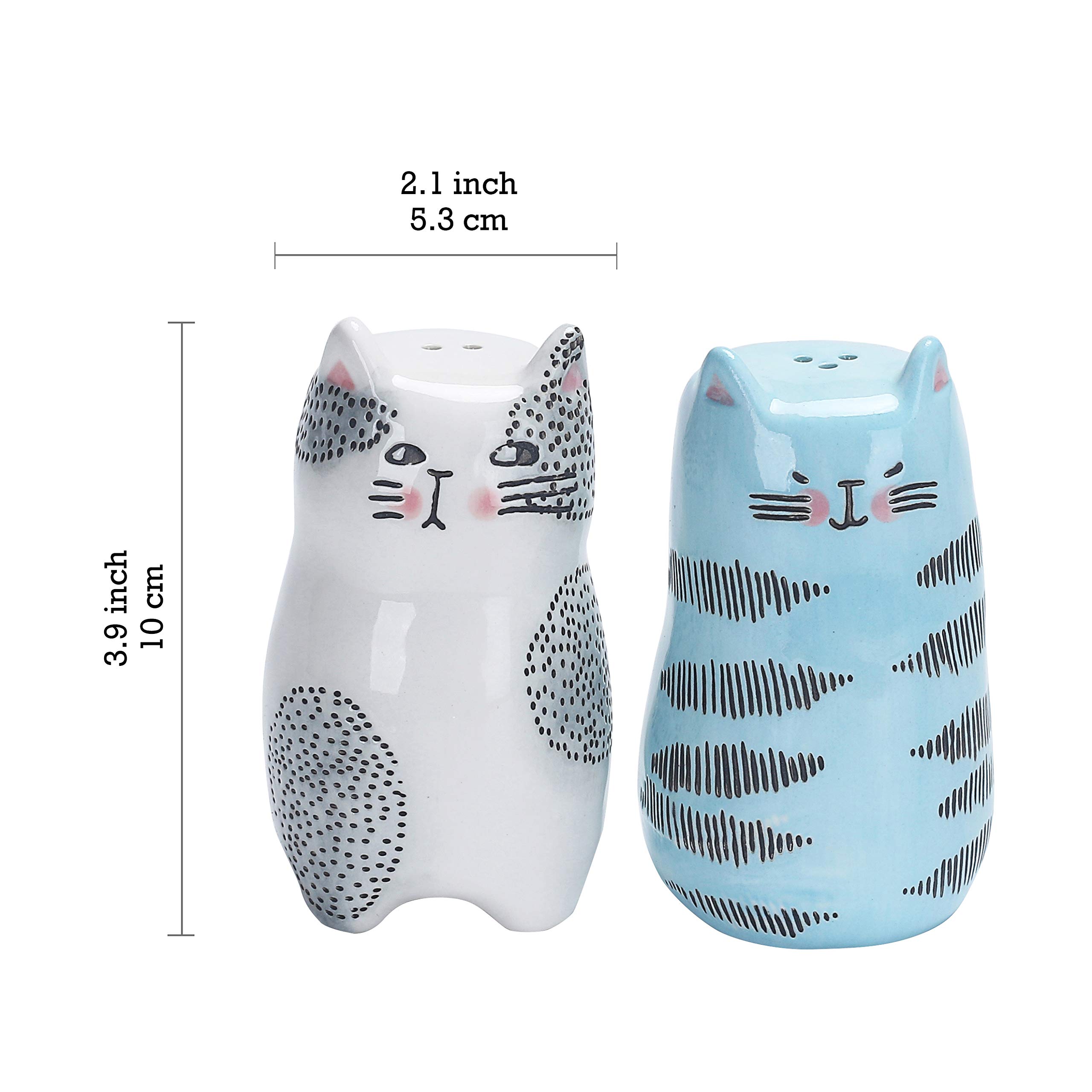 Bico Cartoon Cat Salt & Pepper Shaker Set, Handpainted Stoneware, Dishwasher Safe