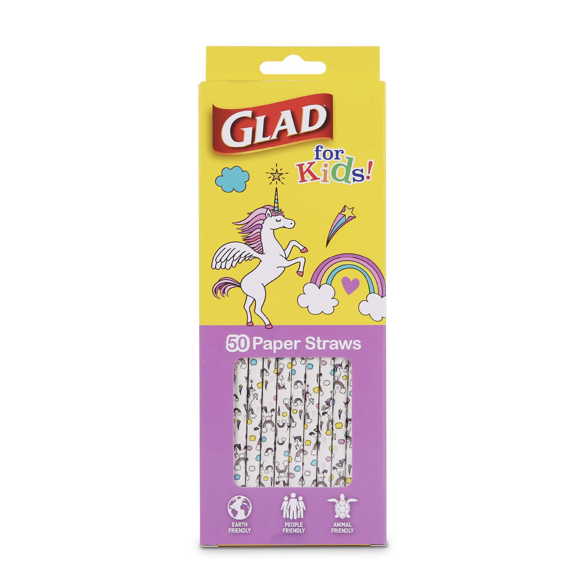 GLAD for Kids Paper Straws | Unicorn Paper Straws With Fun and Adorable Design for Kids | 50 Count Disposable Paper Straws for Drinking | Drinking Straws for Kids