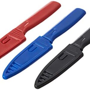 Mercer Culinary Non-Stick Paring Knives with ABS Sheaths, 4 Inch, Red/Blue/Black, 3 Pack