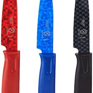 Mercer Culinary Non-Stick Paring Knives with ABS Sheaths, 4 Inch, Red/Blue/Black, 3 Pack