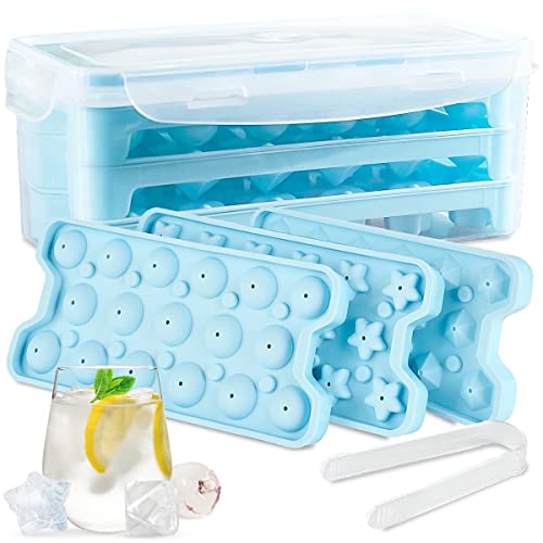 51-pcs Ice Tray - Ice Cube Trays for Freezer Set Of 3 Shapes with Lock Box - Ice Trays for Freezer, Silicone Ice Cube Tray, Silicone Ice Cube Molds, Round Ice Cube Mold, Ice Cube Molds For Cocktails