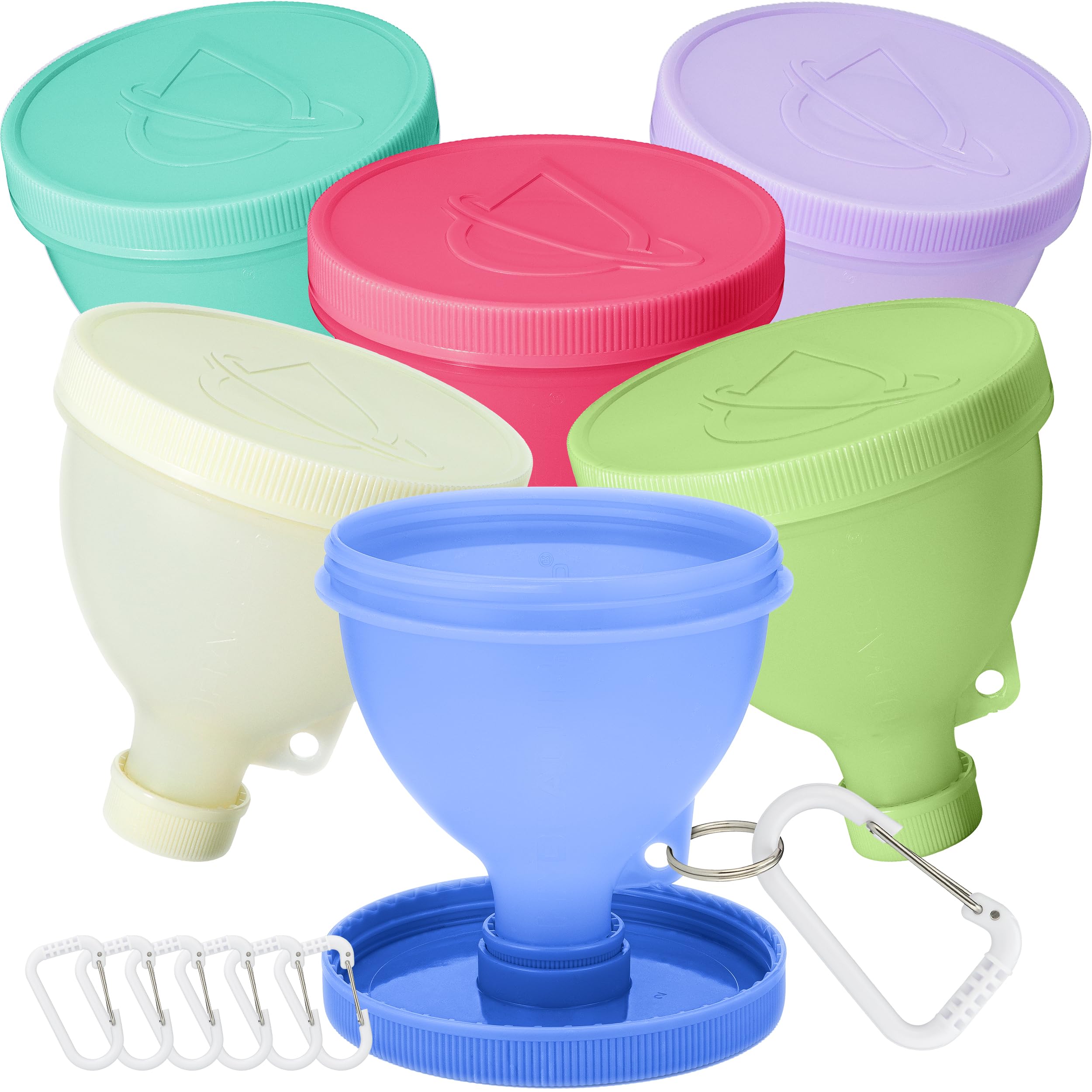 ProStand [6 Pack] - Funnels w/Stand for Filling Water Bottles with Protein Powder, Supplement Container Set to Go or Kitchen Use, Keychain for Shaker Cup V2