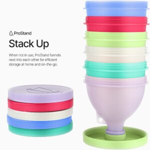 ProStand [6 Pack] - Funnels w/Stand for Filling Water Bottles with Protein Powder, Supplement Container Set to Go or Kitchen Use, Keychain for Shaker Cup V2