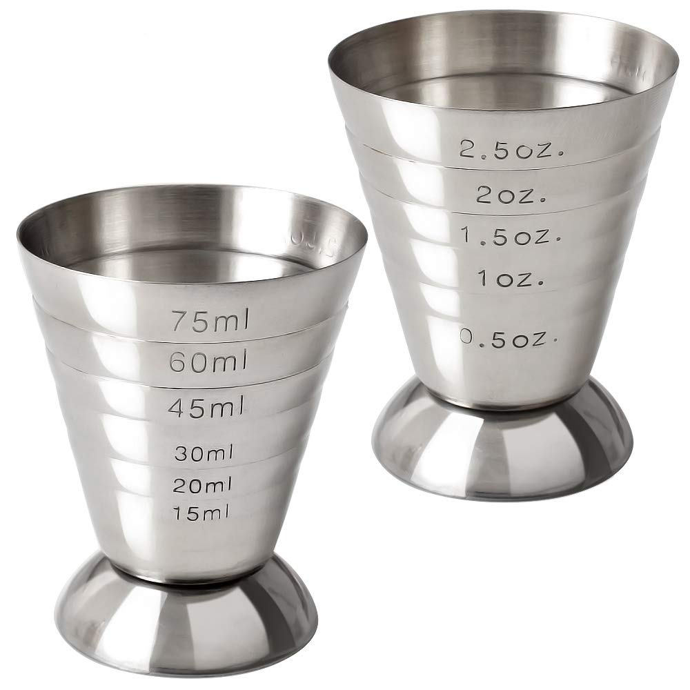 Cozihom Stainless Steel Measuring Cup, 2.5 oz, 75 ml, 5 Tbsp, Cocktail Jiggers, Pack of 2