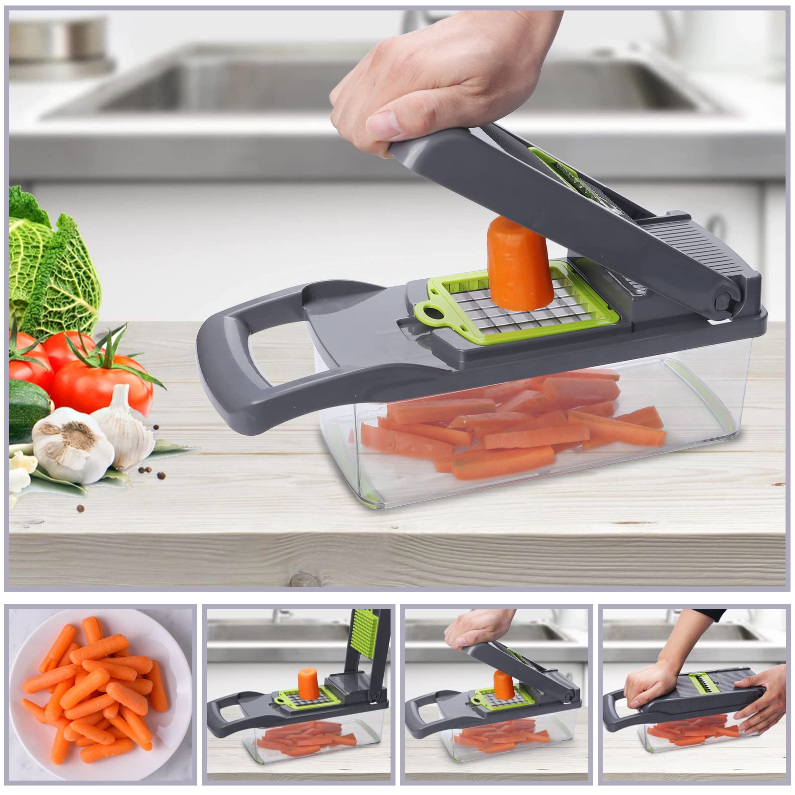 Vegetable Chopper, Veggie Chopper with Container, Cutter, Dicer, Slicer,12 In 1 Multifunctional Slicer for Fruits and Vegetables Onion Chopper Food Chopper