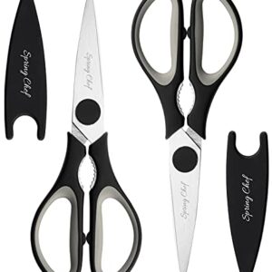 Kitchen Scissors Heavy Duty with Blade Cover, Stainless Steel Kitchen Shears for Herbs, Chicken, Meat & Vegetables, Dishwasher Safe Food Scissors, Black