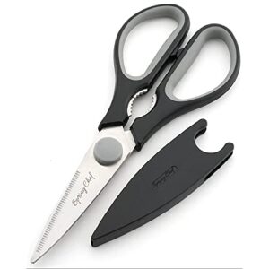 Kitchen Scissors Heavy Duty with Blade Cover, Stainless Steel Kitchen Shears for Herbs, Chicken, Meat & Vegetables, Dishwasher Safe Food Scissors, Black