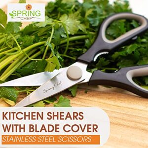 Kitchen Scissors Heavy Duty with Blade Cover, Stainless Steel Kitchen Shears for Herbs, Chicken, Meat & Vegetables, Dishwasher Safe Food Scissors, Black