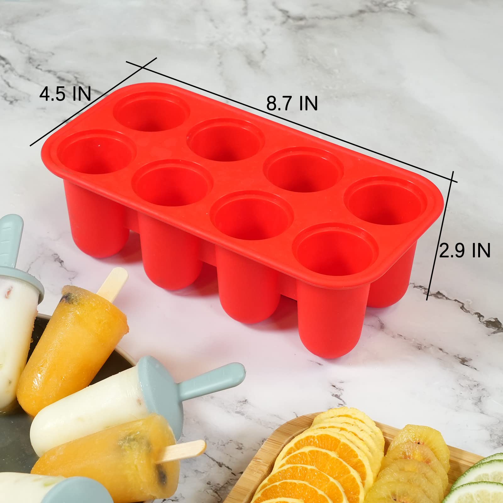 WIBIMEN Popsicle Mold Set, 8 Pieces Mini Silicone Popsicle Maker, BPA-Free Easy Release Homemade Ice Pop Molds, Ice Cream Molds with 50 Popsicle Sticks, 50 Popsicle Bags, 8 Reusable Popsicle Sticks