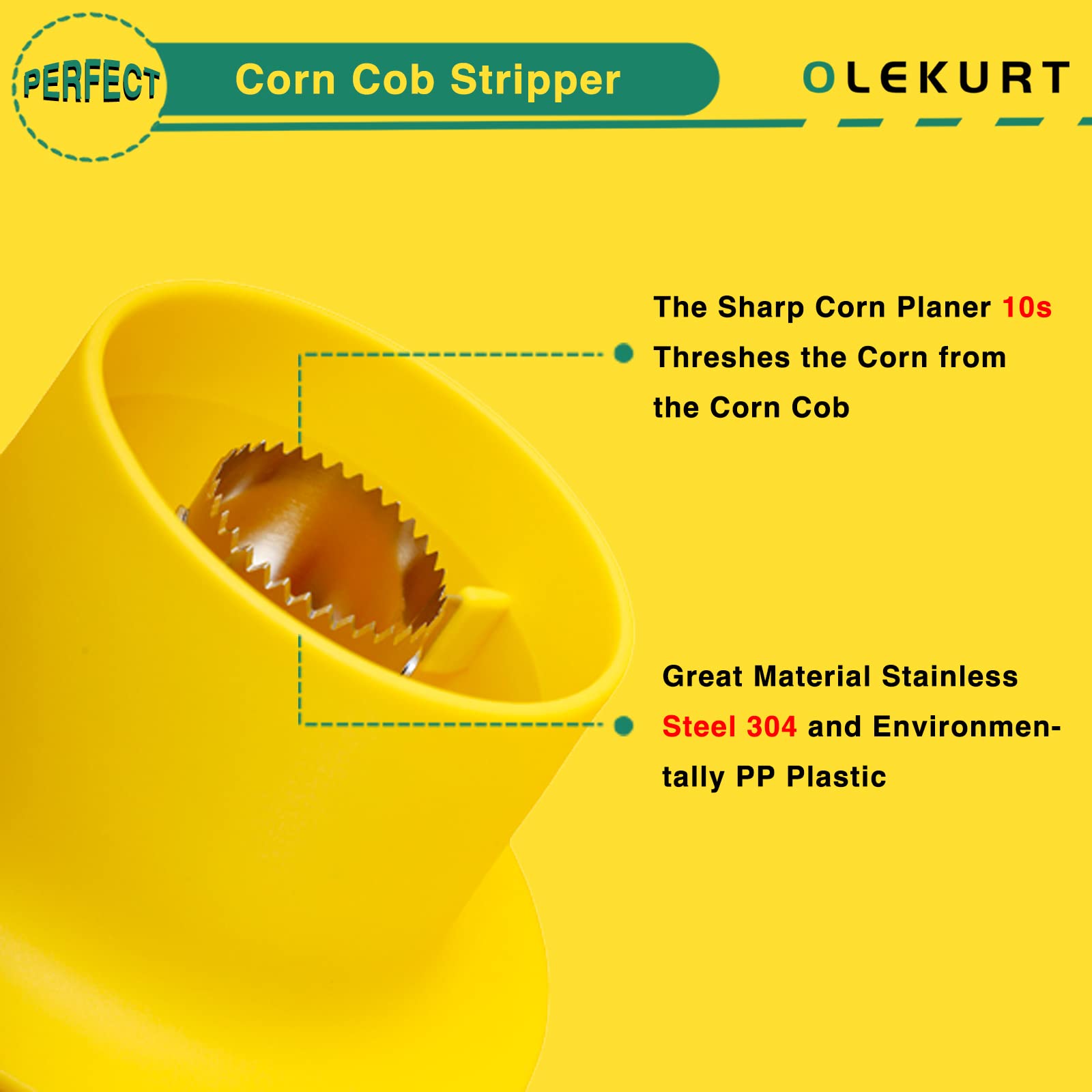 OLEKURT Corn Cob Stripper - Corn Peeler from Corn on the Cob | Quick Corn Kernels Corn on the Cob Ergonomic Remover Tool | with Bowl and Safety Handle [Yellow]