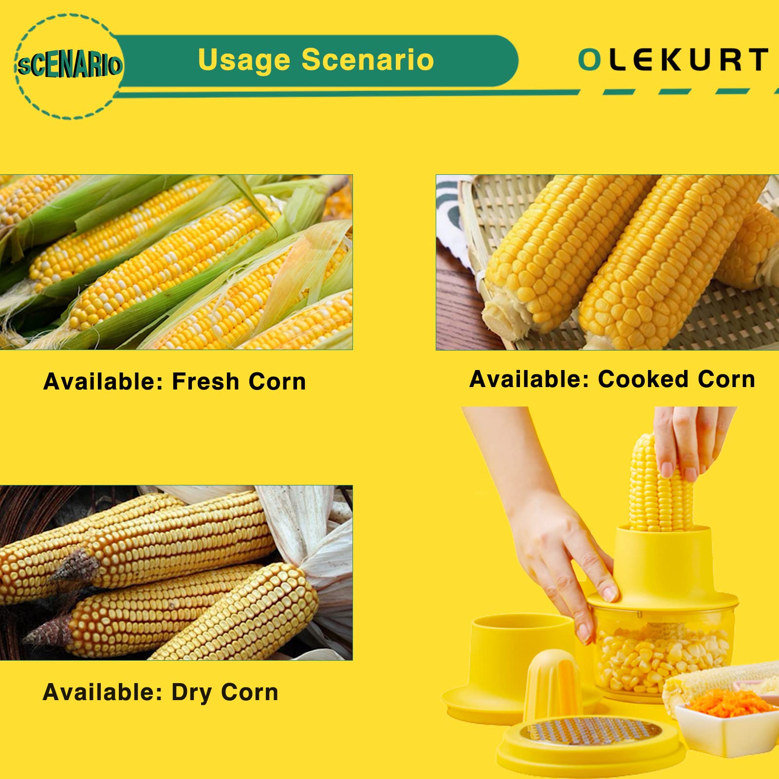 OLEKURT Corn Cob Stripper - Corn Peeler from Corn on the Cob | Quick Corn Kernels Corn on the Cob Ergonomic Remover Tool | with Bowl and Safety Handle [Yellow]