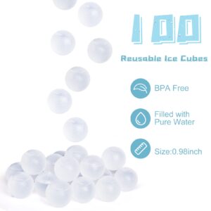 100 Pack Reusable Ice Cube for Drinks, Clear Round Shape Plastic ice Cubes Without Diluting BPA Free, Refreezable Ice Cubes for Coffee, Wine, Whiskey, Cocktails (Transparent)