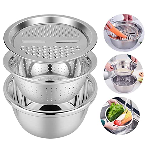 Multifunctional Stainless Steel Grater Basin 3 In 1 Colanders Basin, Grater Strainer and Drain Basket Salad Maker Bowl…1