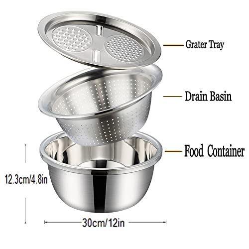 Multifunctional Stainless Steel Grater Basin 3 In 1 Colanders Basin, Grater Strainer and Drain Basket Salad Maker Bowl…1