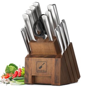 imarku knife set,16pc premium kitchen knife sets for kitchen with block,japanese stainless steel knife block set with kitchen sharpener,dishwasher safe (brown)