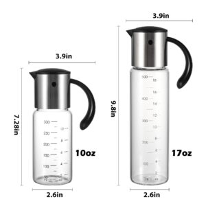 Vucchini Large Olive Oil Dispenser Bottle Kitchen Cooking Oil Dispenser Auto Flip Oil Container-Stainless Steel Leakproof Vinegar Glass Cruet (10oz and 18oz Set)