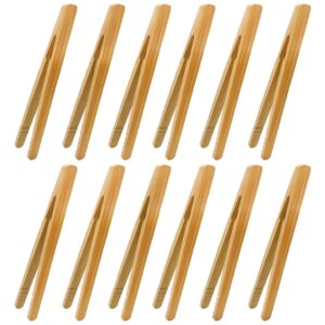 12pcs Bamboo Tongs, 7 Inch Reusable Bamboo Toast Tongs for Toast Bread Pickles Fruits Tea