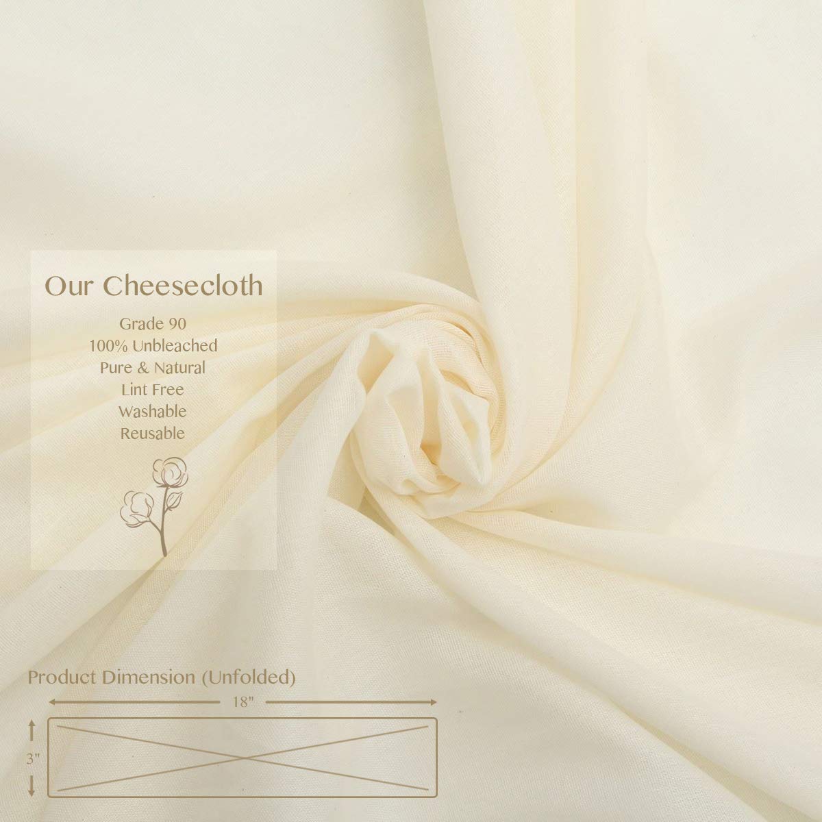 Cheesecloth, Grade 90, 54 Sq Feet, 100% Unbleached Cotton Fabric, Ultra Fine Reusable Cheesecloth for Cooking, Straining (Grade 90-6Yards)