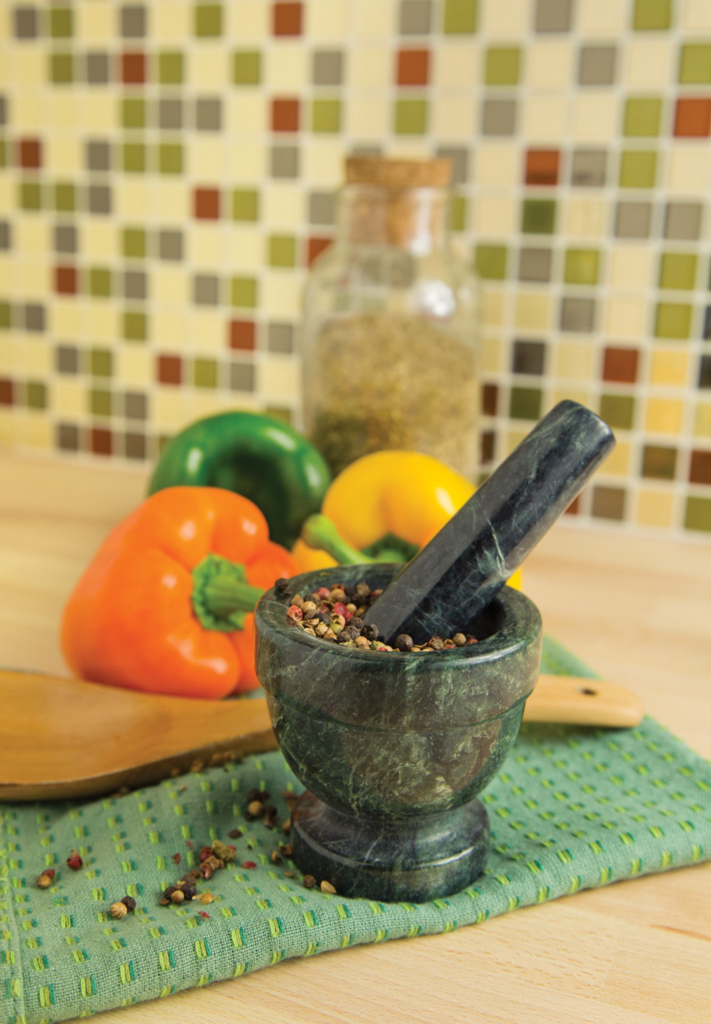 Fox Run Marble Mortar and Pestle, Green , 3"