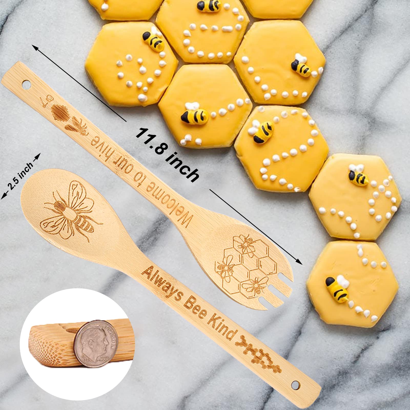 Bee Wooden Spoons for Cooking Utensils Set,Wooden Spatula Honey Bee Decor,Premium Bee Kitchen Decor and Accessories,Honey Bee Gifts for Women,Mothers Day Gifts,Housewarming Gifts(Set of 5)