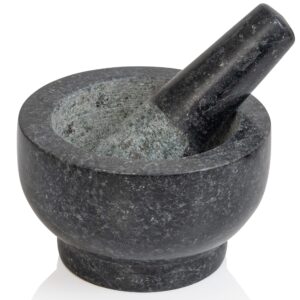 maxam mortar and pestle set - 5 inch - heavy natural granite spice grinder bowl, herb crusher, make fresh guacamole at home