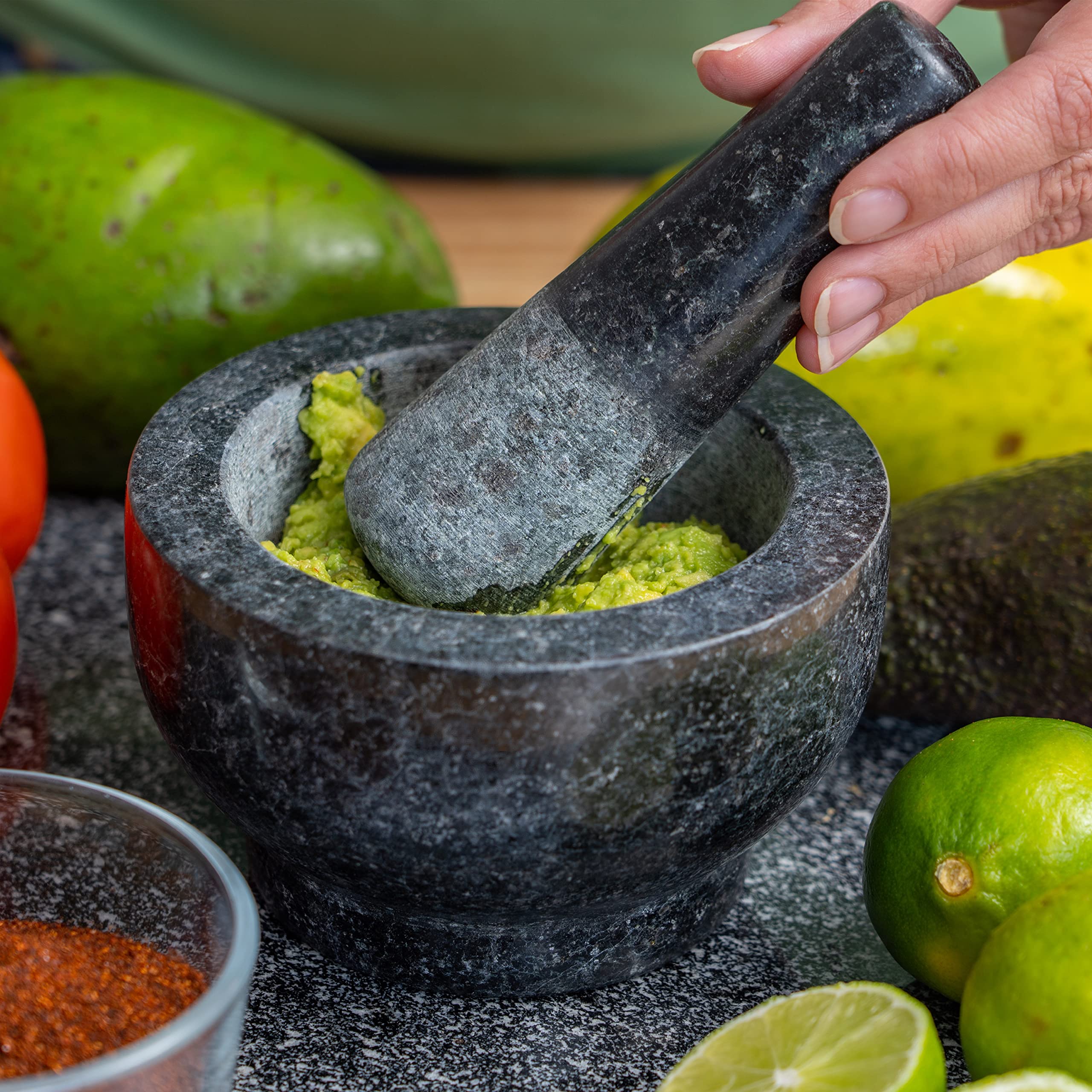 Maxam Mortar and Pestle Set - 5 Inch - Heavy Natural Granite Spice Grinder Bowl, Herb Crusher, Make Fresh Guacamole at Home