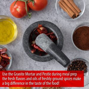 Maxam Mortar and Pestle Set - 5 Inch - Heavy Natural Granite Spice Grinder Bowl, Herb Crusher, Make Fresh Guacamole at Home