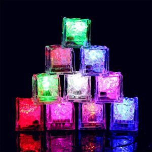 waterproof led ice cube, 24 pack multi color flashing glow in the dark led light up ice cube for bar club drinking party wine wedding decoration