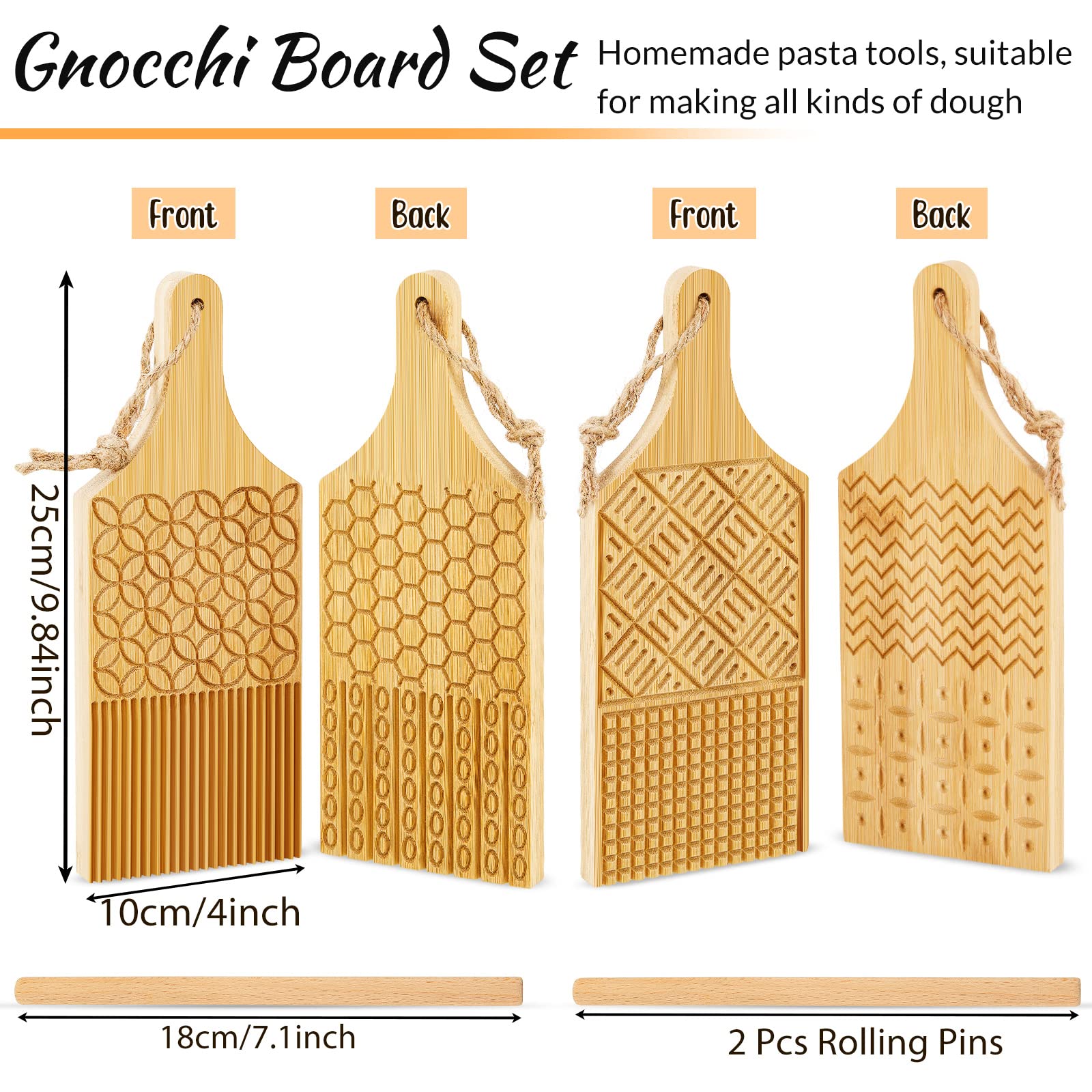 4 Pieces Gnocchi Board Gnocchi Pasta Board Wood Gnocchi Board Gnocchi Maker Garganelli Pasta Board Set with Rolls Pasta Making Tools for Pasta Maker Pasta Board Gnocchi Roller Kitchen Gift Ideas