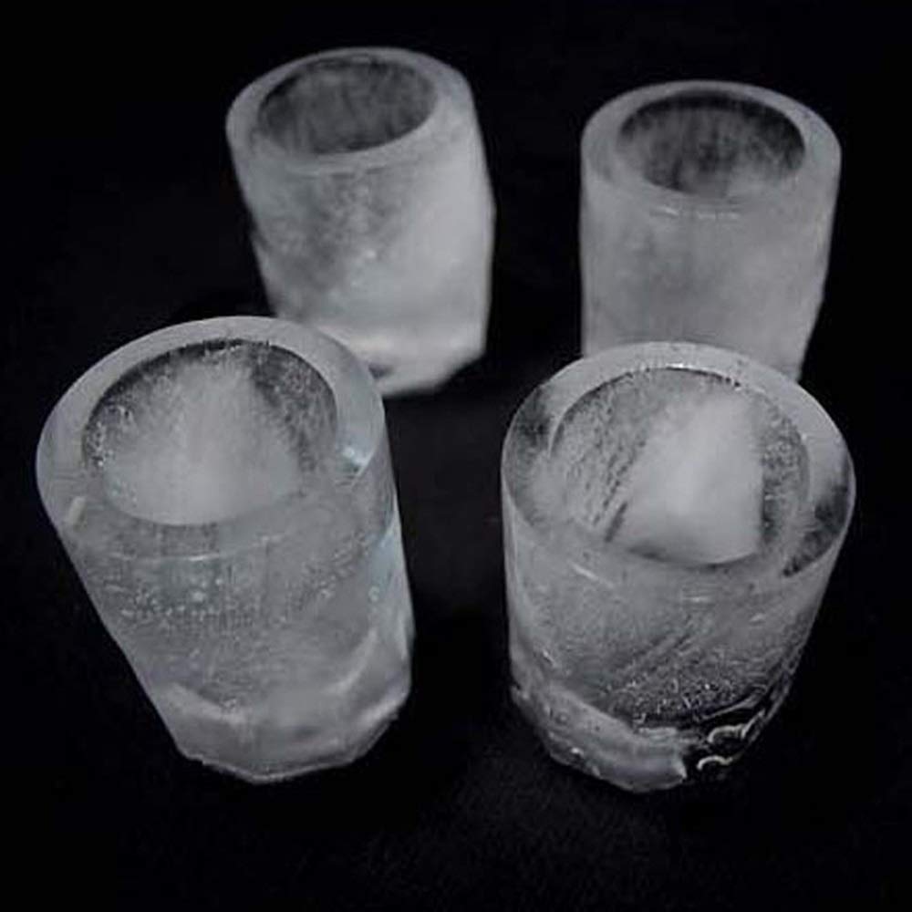 Silicone Shot Glass Ice Molds/Trays for Freezer with 4 Cavities, Reusable Whiskey Glass Ice Cubes, Holds 1oz Each, 1.3 Inch