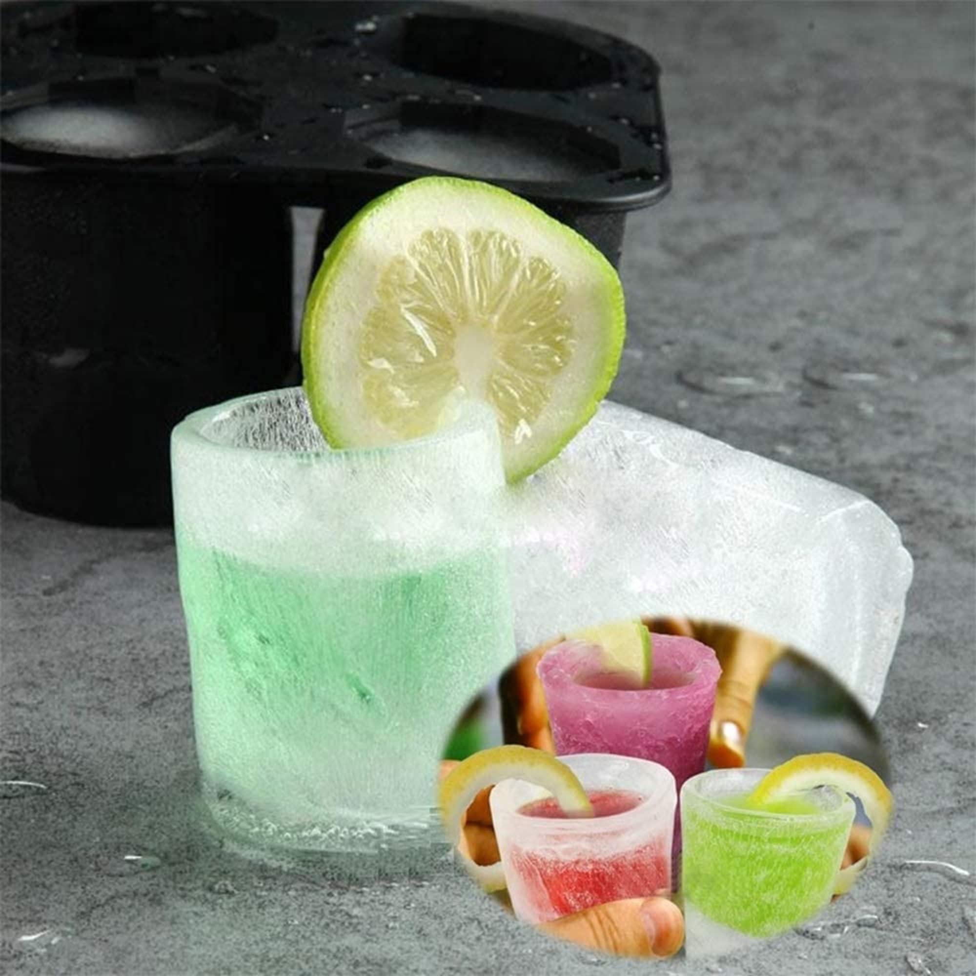 Silicone Shot Glass Ice Molds/Trays for Freezer with 4 Cavities, Reusable Whiskey Glass Ice Cubes, Holds 1oz Each, 1.3 Inch