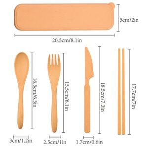 Reusable Utensils Set with Case, 4 Sets Wheat Straw Travel Cutlery Set, Portable Spoon Knife Fork Chopsticks Lunch Box Utensil Set for Kids Adults