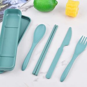 Reusable Utensils Set with Case, 4 Sets Wheat Straw Travel Cutlery Set, Portable Spoon Knife Fork Chopsticks Lunch Box Utensil Set for Kids Adults