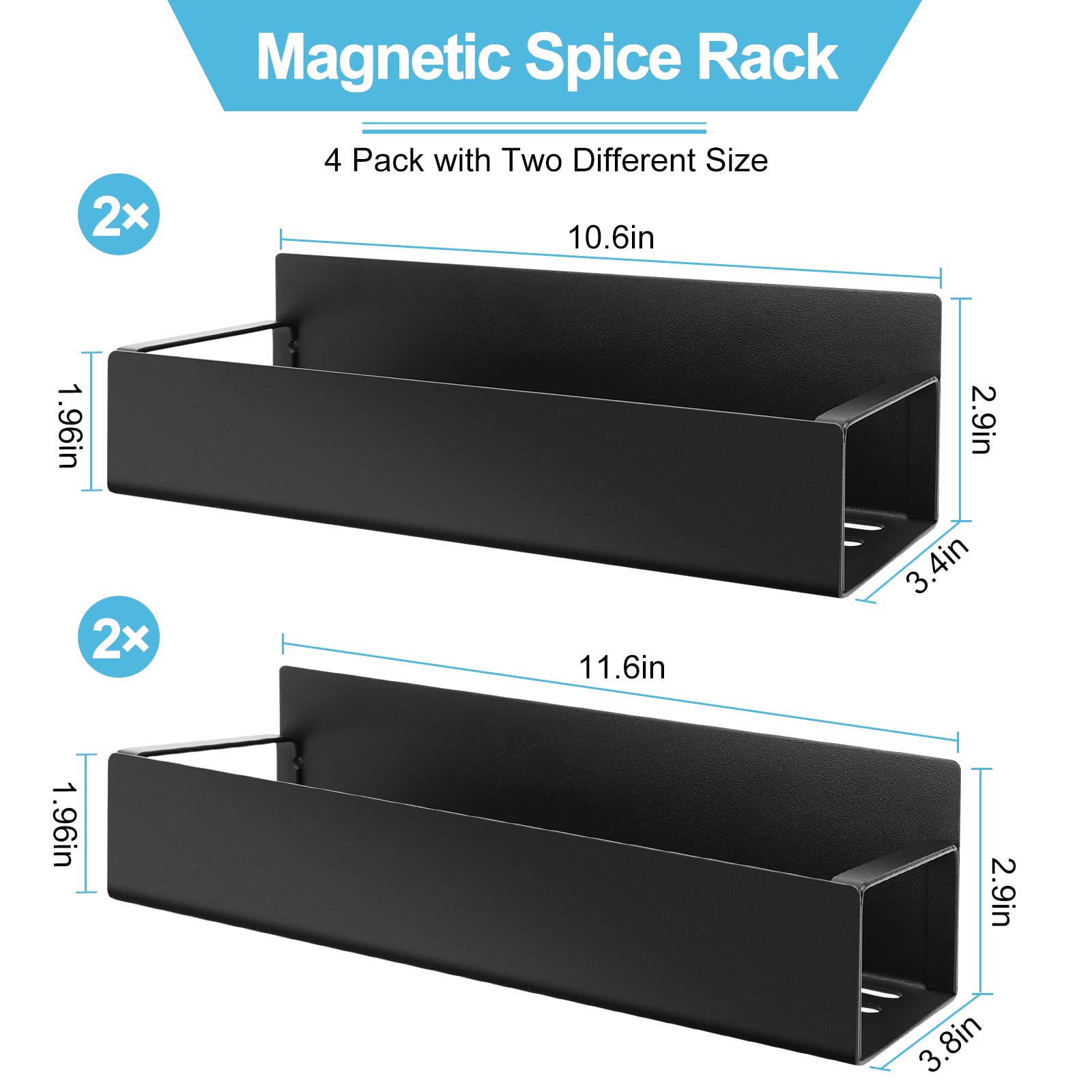 Tulbnay Magnetic Spice Rack, 4 Pack, Strong Magnetic, Metal