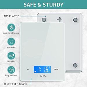 KOIOS 11lb/5kg Small Accurate Food Scale for Kitchen, Waterproof USB Plug in Rechargeable Digital Kitchen Scale, Digital Food Kitchen Scale for Weight Loss, Food Scale for Baking Dieting, White