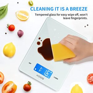 KOIOS 11lb/5kg Small Accurate Food Scale for Kitchen, Waterproof USB Plug in Rechargeable Digital Kitchen Scale, Digital Food Kitchen Scale for Weight Loss, Food Scale for Baking Dieting, White