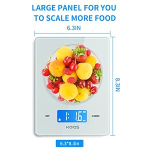 KOIOS 11lb/5kg Small Accurate Food Scale for Kitchen, Waterproof USB Plug in Rechargeable Digital Kitchen Scale, Digital Food Kitchen Scale for Weight Loss, Food Scale for Baking Dieting, White