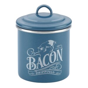 ayesha curry enamel on steel bacon grease can / bacon grease container - 4 inch, blue