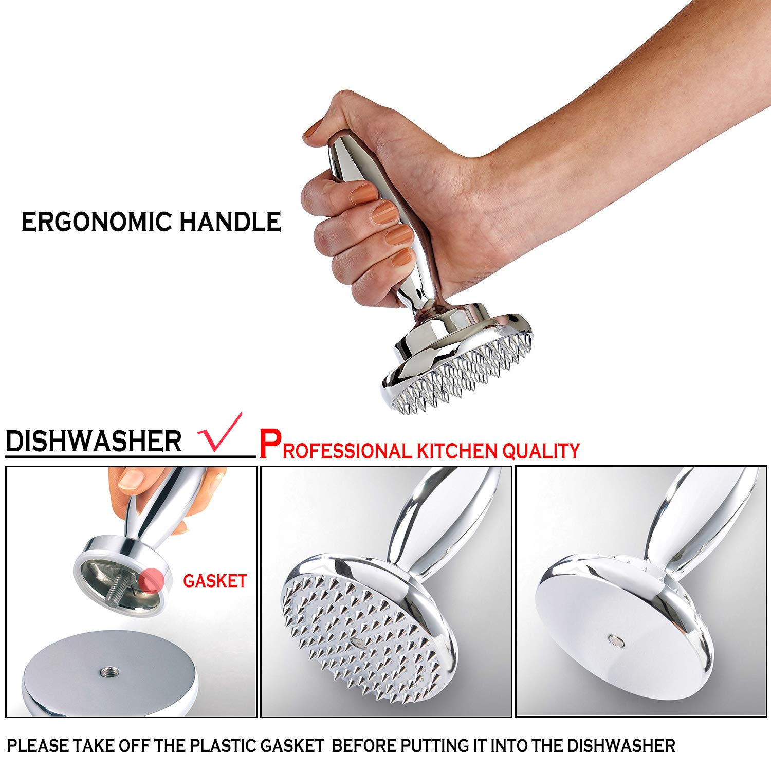 Reversible Meat Tenderizer and Pounder Dual Sided Meat Tenderizer Mallet Marinating Prep Tool