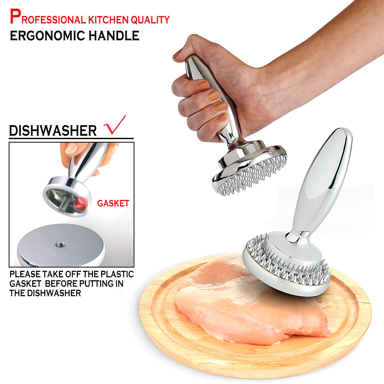 Reversible Meat Tenderizer and Pounder Dual Sided Meat Tenderizer Mallet Marinating Prep Tool