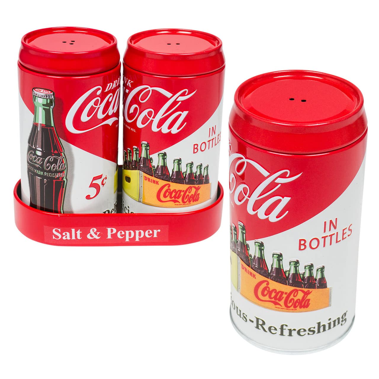 Coca Cola Salt & Pepper Metal in Caddy