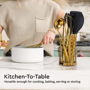 Black and Gold Kitchen Utensils Set with Holder - 7PC Gold Cooking Utensils Set Includes Black Silicone Cooking Utensils Set and Gold Utensil Holder - Gold Kitchen Accessories