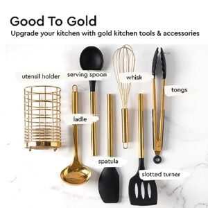 Black and Gold Kitchen Utensils Set with Holder - 7PC Gold Cooking Utensils Set Includes Black Silicone Cooking Utensils Set and Gold Utensil Holder - Gold Kitchen Accessories