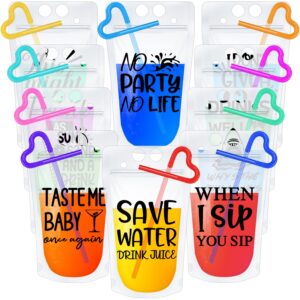 40 sets drink pouches for adults with straws,plastic drink bags with zipper party beverage bags,bachelorette party favors juice party pouches for adults(10 styles)