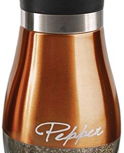 Circleware Cafe Contempo Elegant Glass Salt and Pepper Shakers Dispenser, Clear Bottom Jar Bottle Container with Stainless Steel Top, Perfect for Himalayan Seasoning Herbs Spices, 4.4 oz, Copper