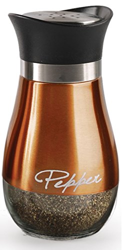 Circleware Cafe Contempo Elegant Glass Salt and Pepper Shakers Dispenser, Clear Bottom Jar Bottle Container with Stainless Steel Top, Perfect for Himalayan Seasoning Herbs Spices, 4.4 oz, Copper