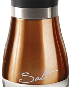 Circleware Cafe Contempo Elegant Glass Salt and Pepper Shakers Dispenser, Clear Bottom Jar Bottle Container with Stainless Steel Top, Perfect for Himalayan Seasoning Herbs Spices, 4.4 oz, Copper