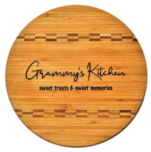 grammy gift - bamboo butcher block inlay engraved cutting board - grammy’s kitchen sweet treats & sweet memories - design decor birthday mothers day christmas best grandma ever gk grand (11.75 round)